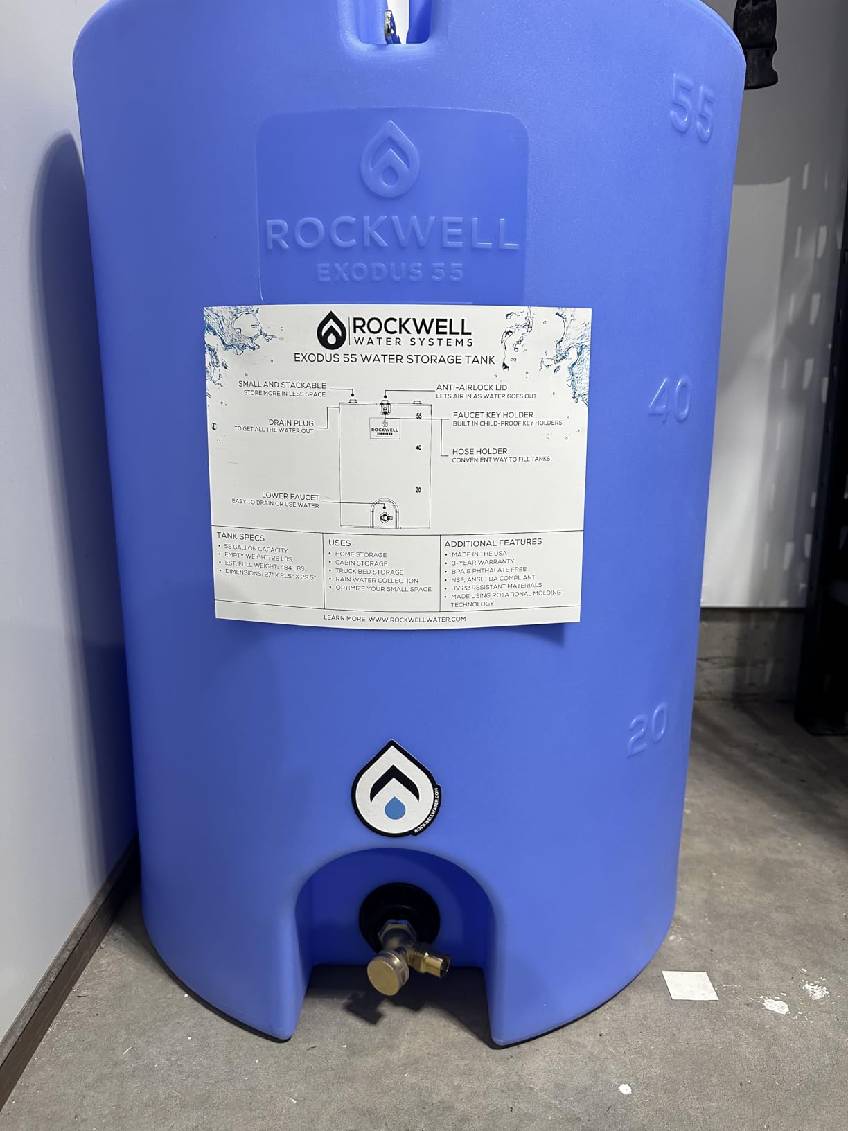 Amazon.com : Exodus 55 Gallon Water Storage Tank by Rockwell Products ...