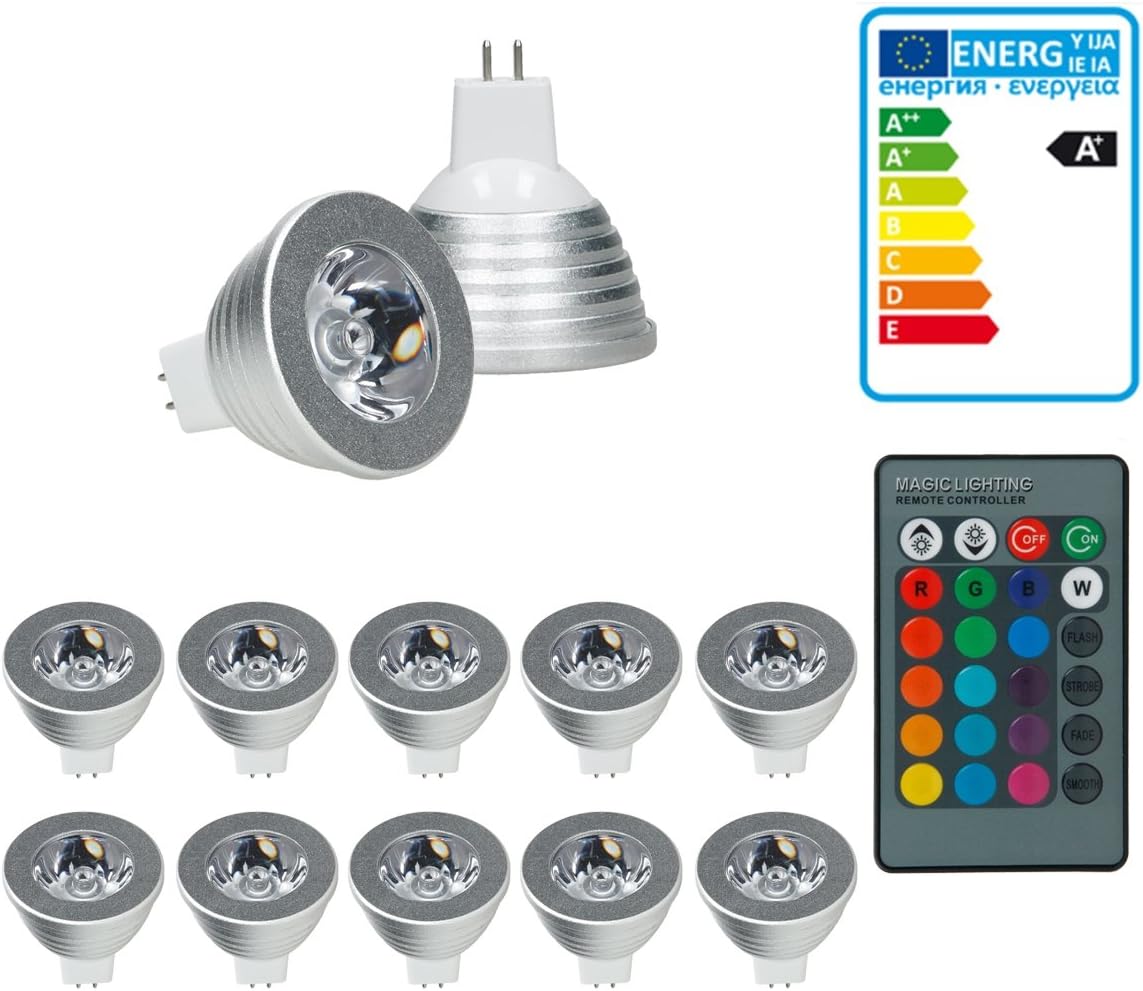 ECD Germany 10er Pack MR16 RGB LED Spot 3W - Dimmbar - DC 12V - 16 ...