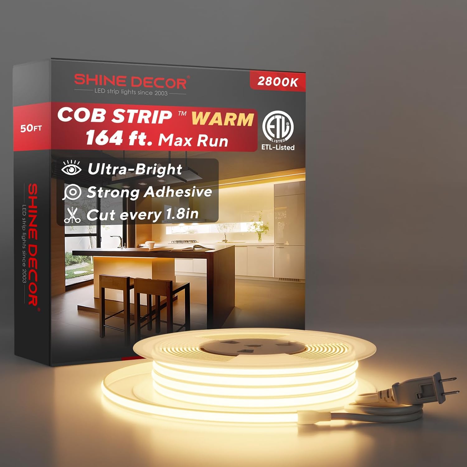 Amazon.com: Shine Decor COB LED Strip Light AC110-120V 50ft, 800lm ...