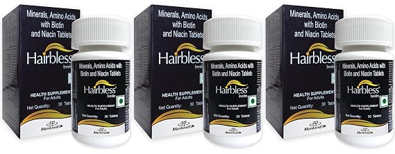 Hairbless Tablets with Vitamins- Biotin & Niacin, Minerals & Amino ...