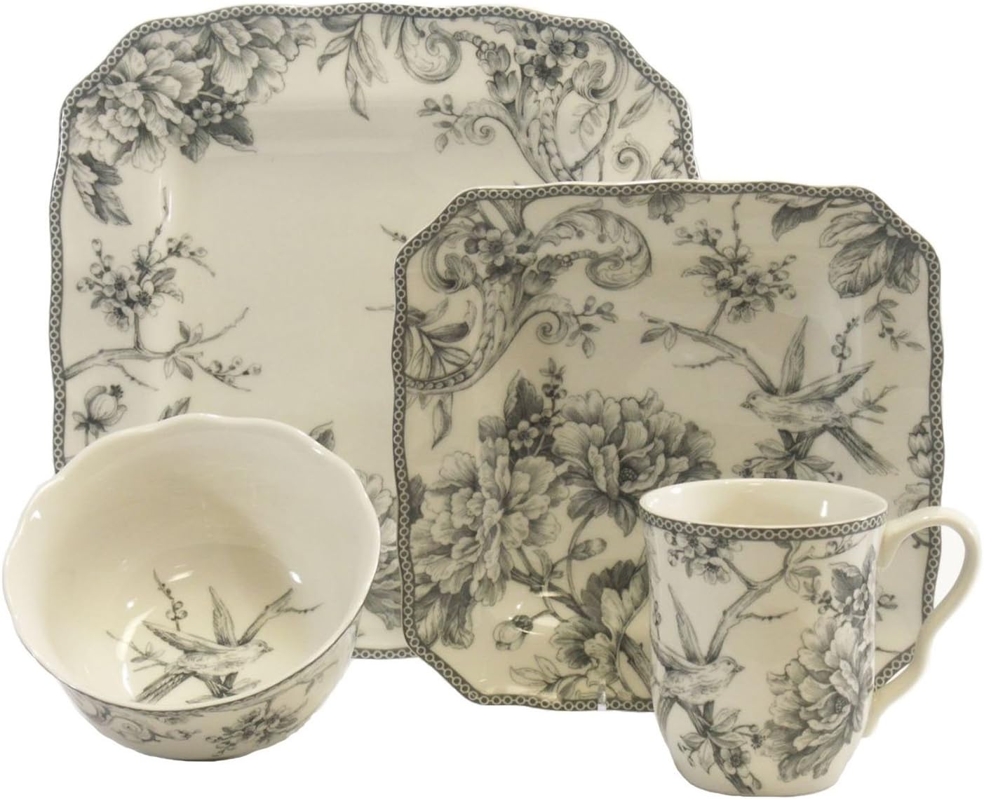 Amazon.com | ADELAIDE GRAY 16pc Set: Dinnerware Sets: Dinnerware Sets