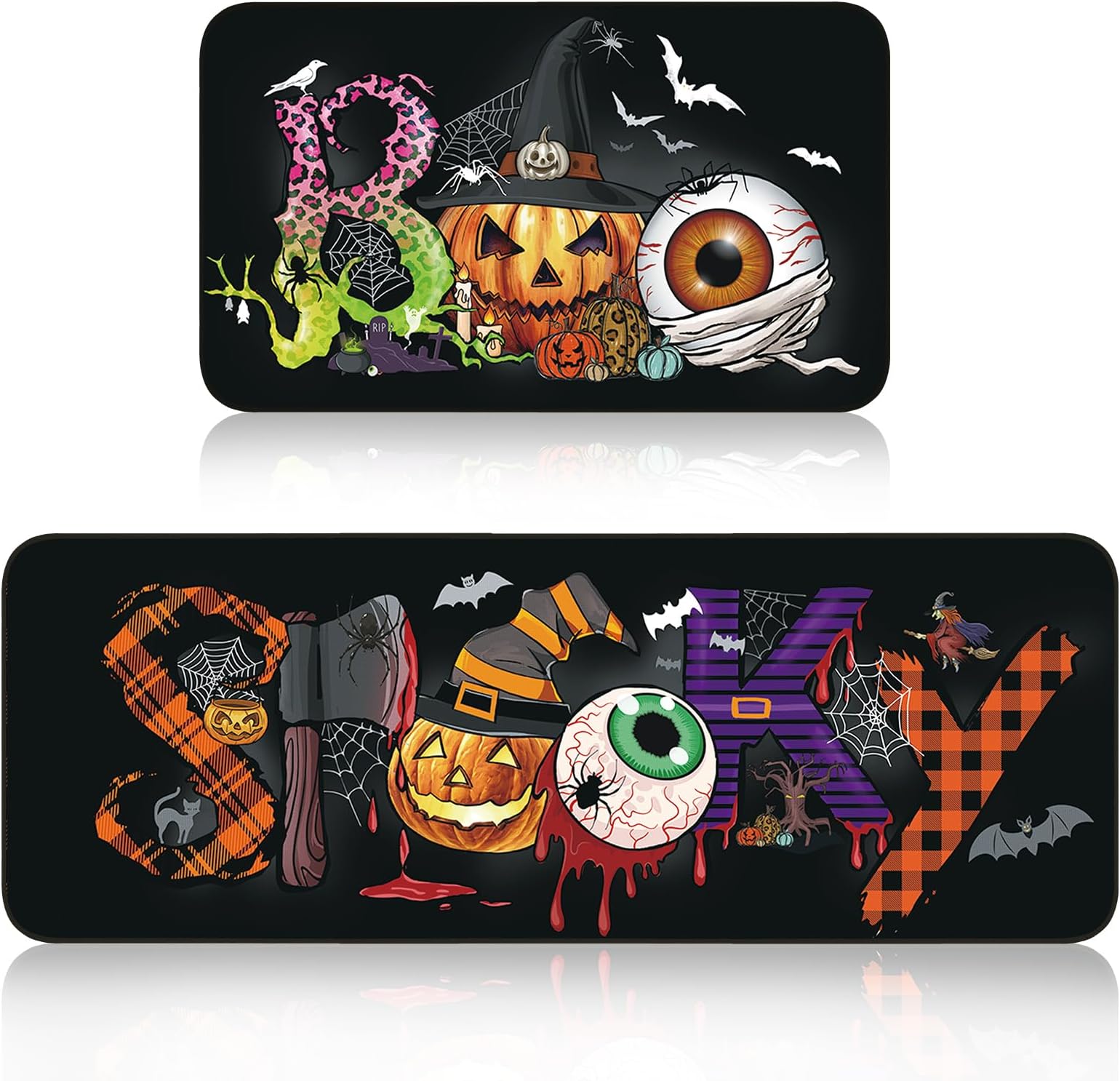 Amazon.com: Ceenna Set of 2 Halloween Kitchen Rugs and Mats Pumpkin Non ...