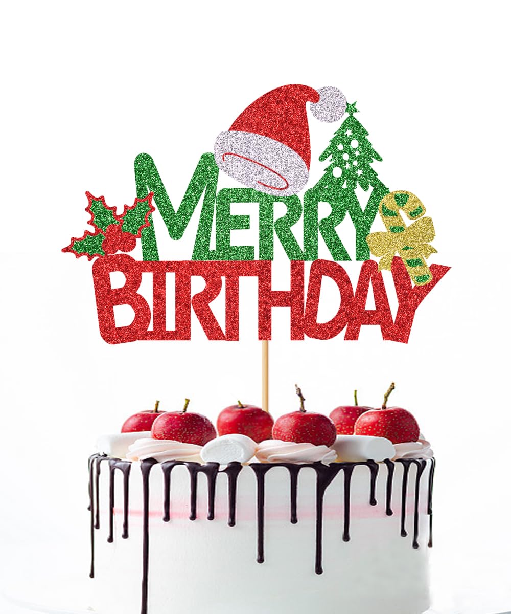 Amazon.com: Naicaek Merry Birthday Cake Topper,New Year Christmas ...