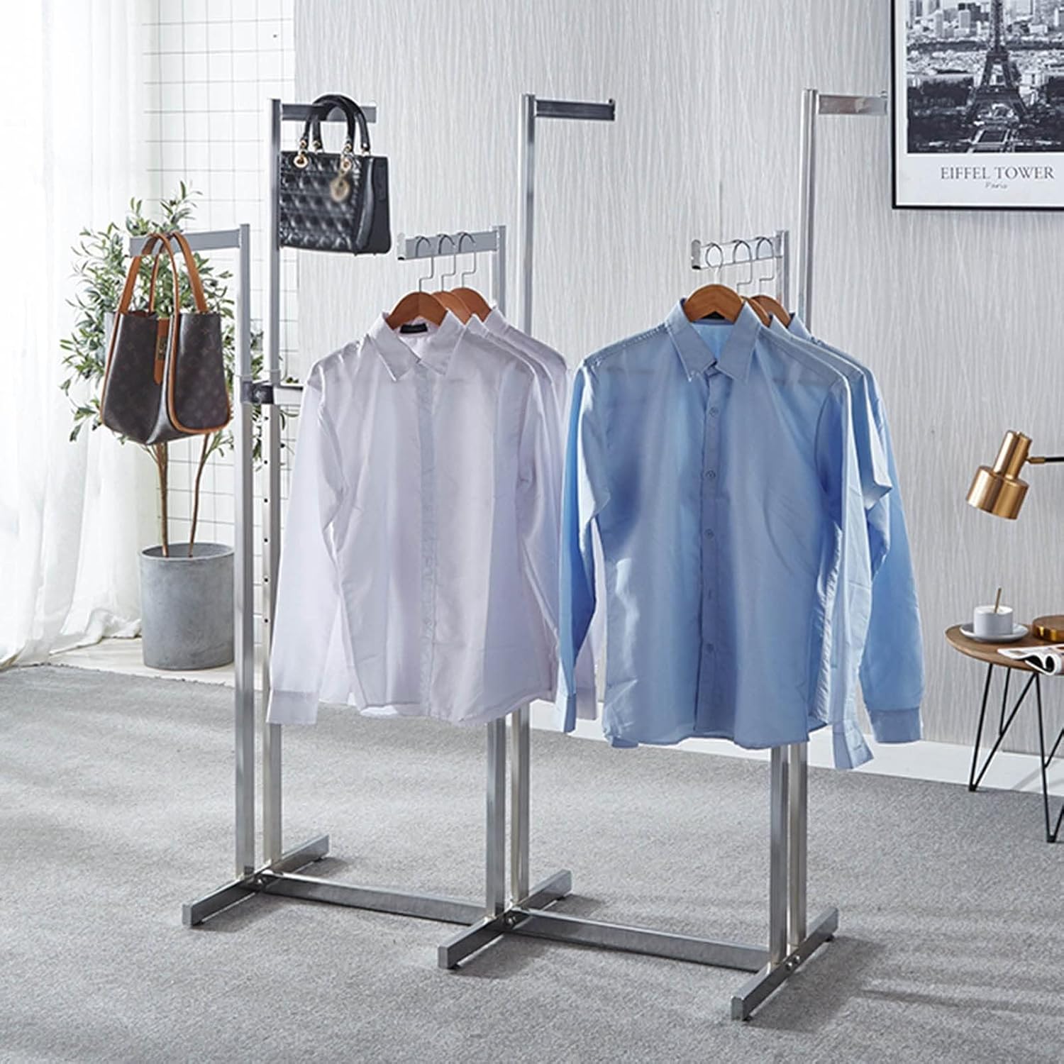 Amazon.com: Floor-Standing Metal Garment Rack - Clothes Shelves Heavy ...