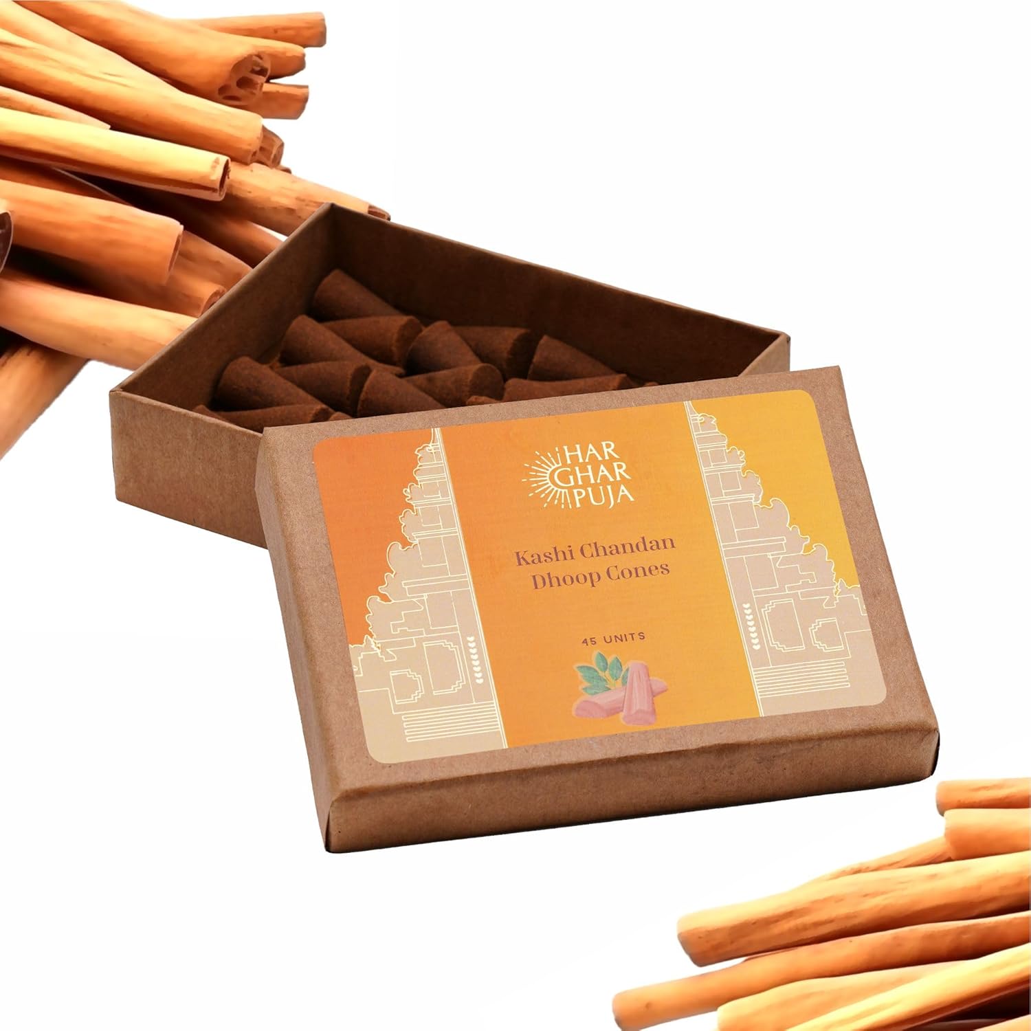Har Ghar Puja Dhoop Cones, Kashi Chandan - 45 Cones | Long-Lasting ...