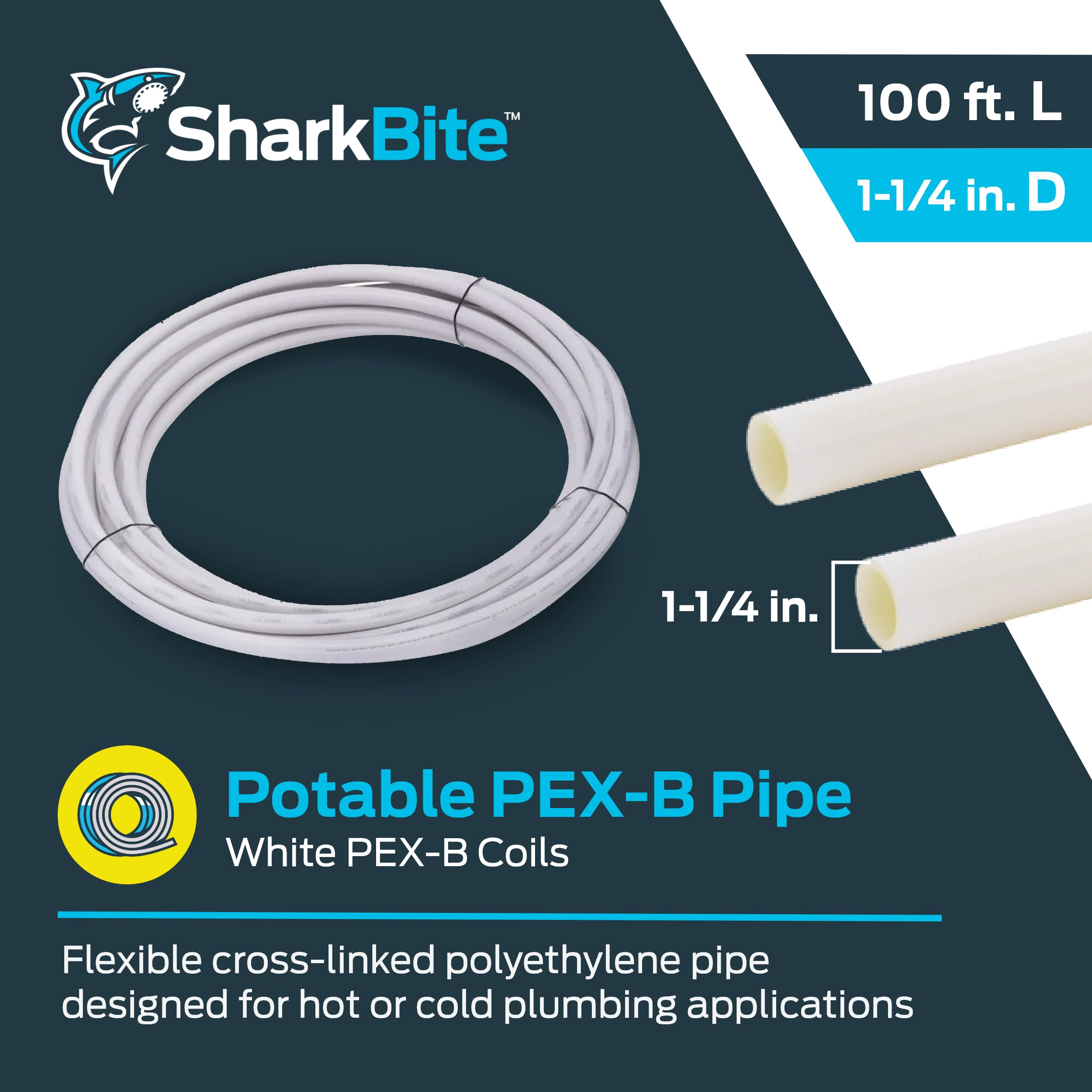 Snapklik.com : SharkBite 1-1/4 Inch X 100 Feet White PEX Pipe Flexible ...