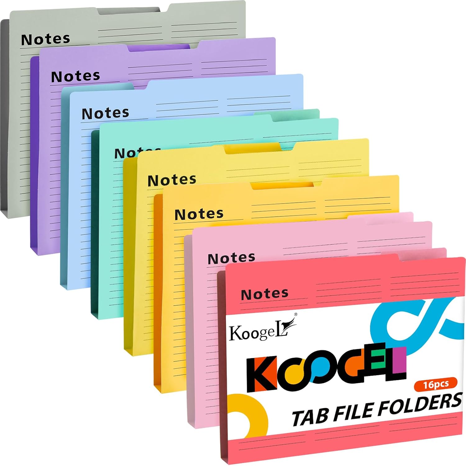 Amazon.com : Koogel 16PCS Notes Tabbed File Folders, Lined File Folders ...