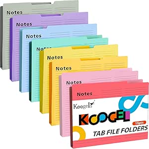 Amazon.com : Koogel 16PCS Notes Tabbed File Folders, Lined File Folders ...