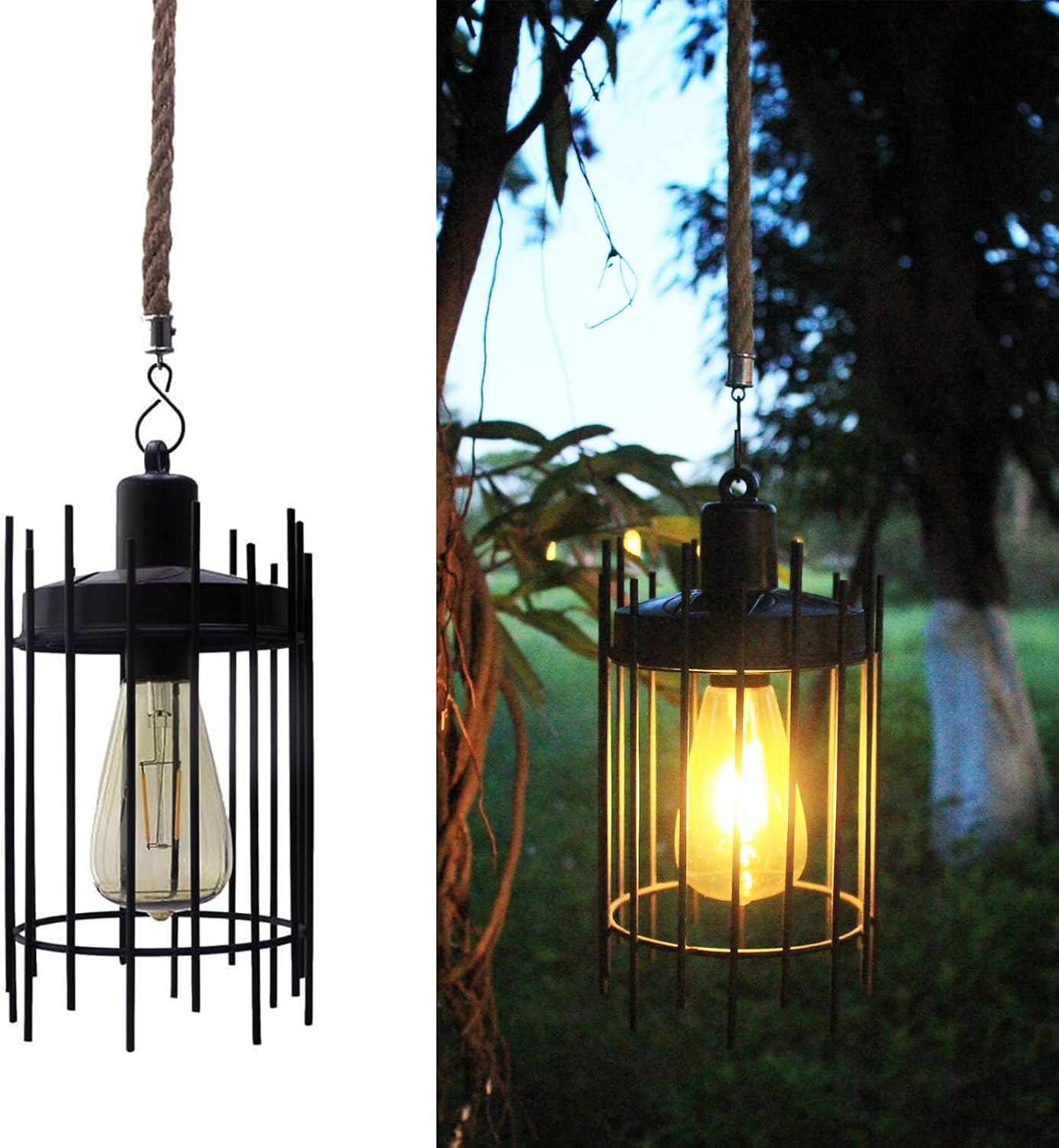 Amazon.com: Solar Lantern Outdoor, Metal Hanging Solar Lights with Warm ...