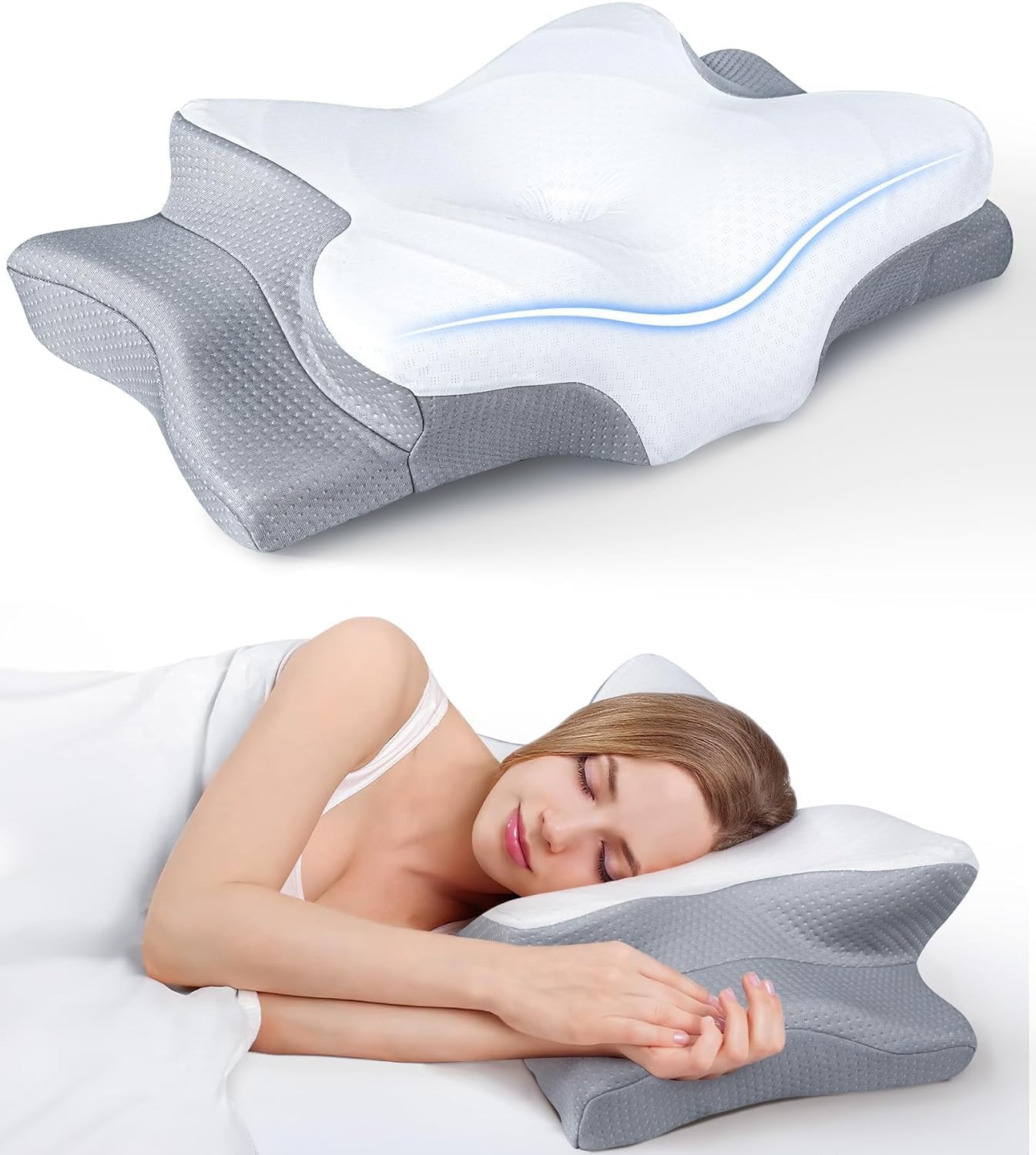 Amazon.com: LUOFNI Memory Foam Cervical Pillow, 2 in 1 Ergonomic ...