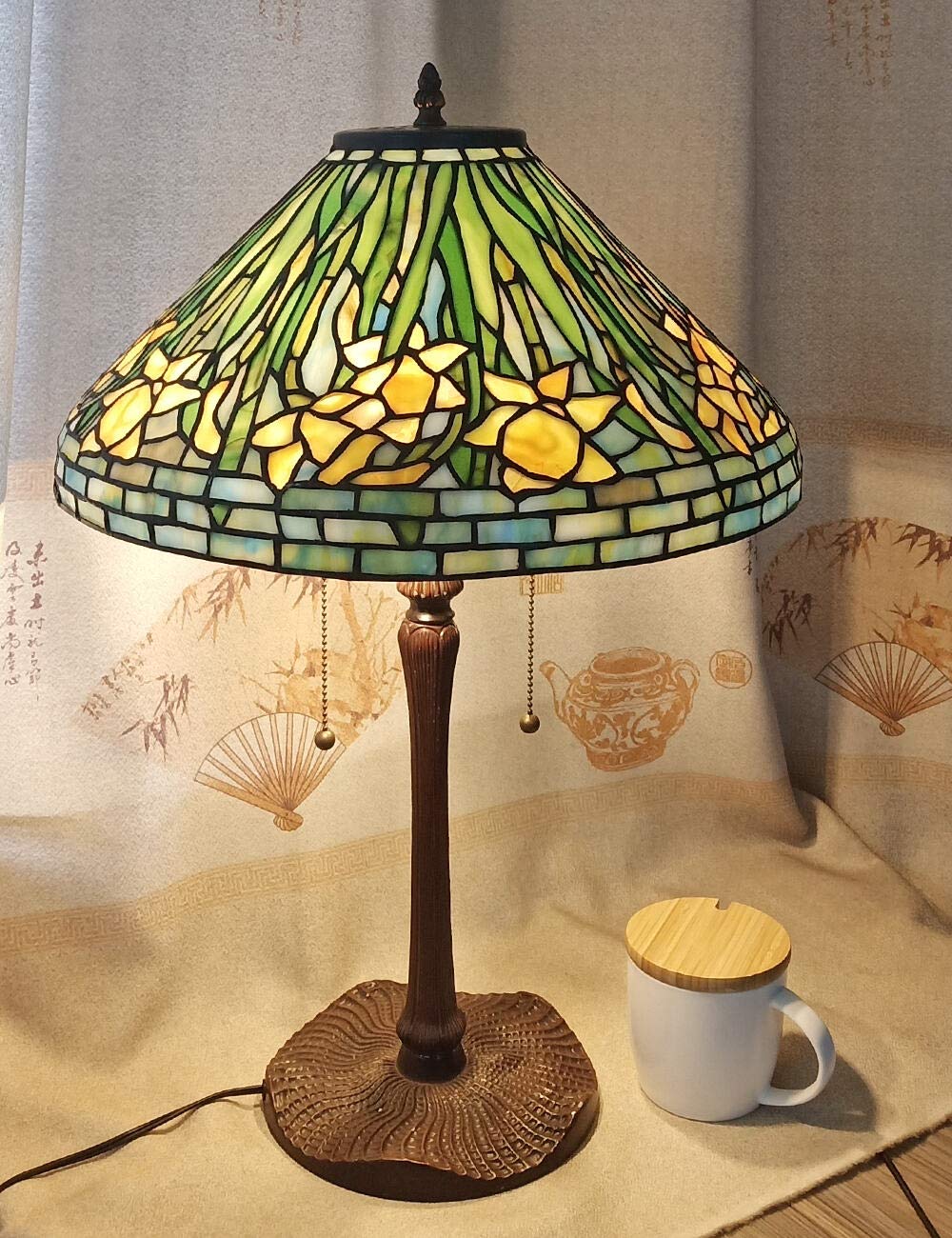Daffodil Stained Glass Table Lamp Antique