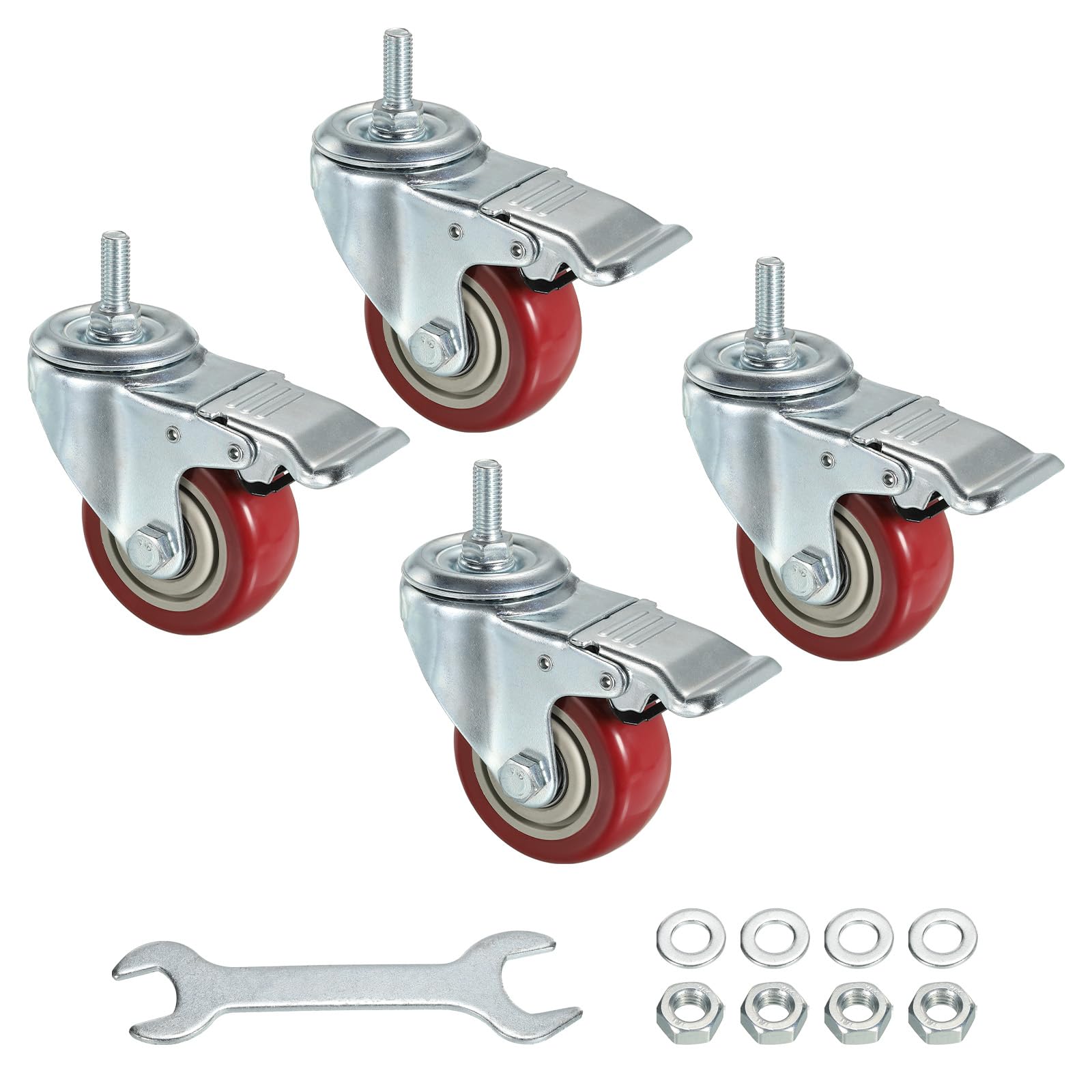sourcing map 3 Inch Swivel Threaded Stem Casters M10x25mm Thread PU ...