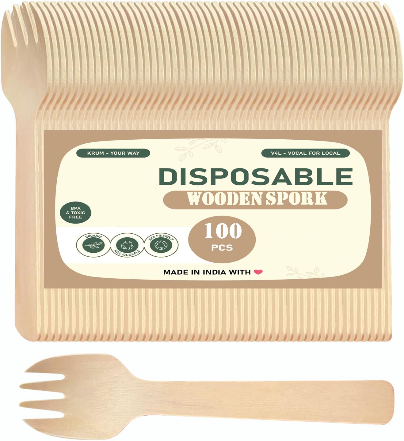 Buy V4L Wooden Disposable Spork 2 in 1 (Spoon + Fork) Mini Wooden ...