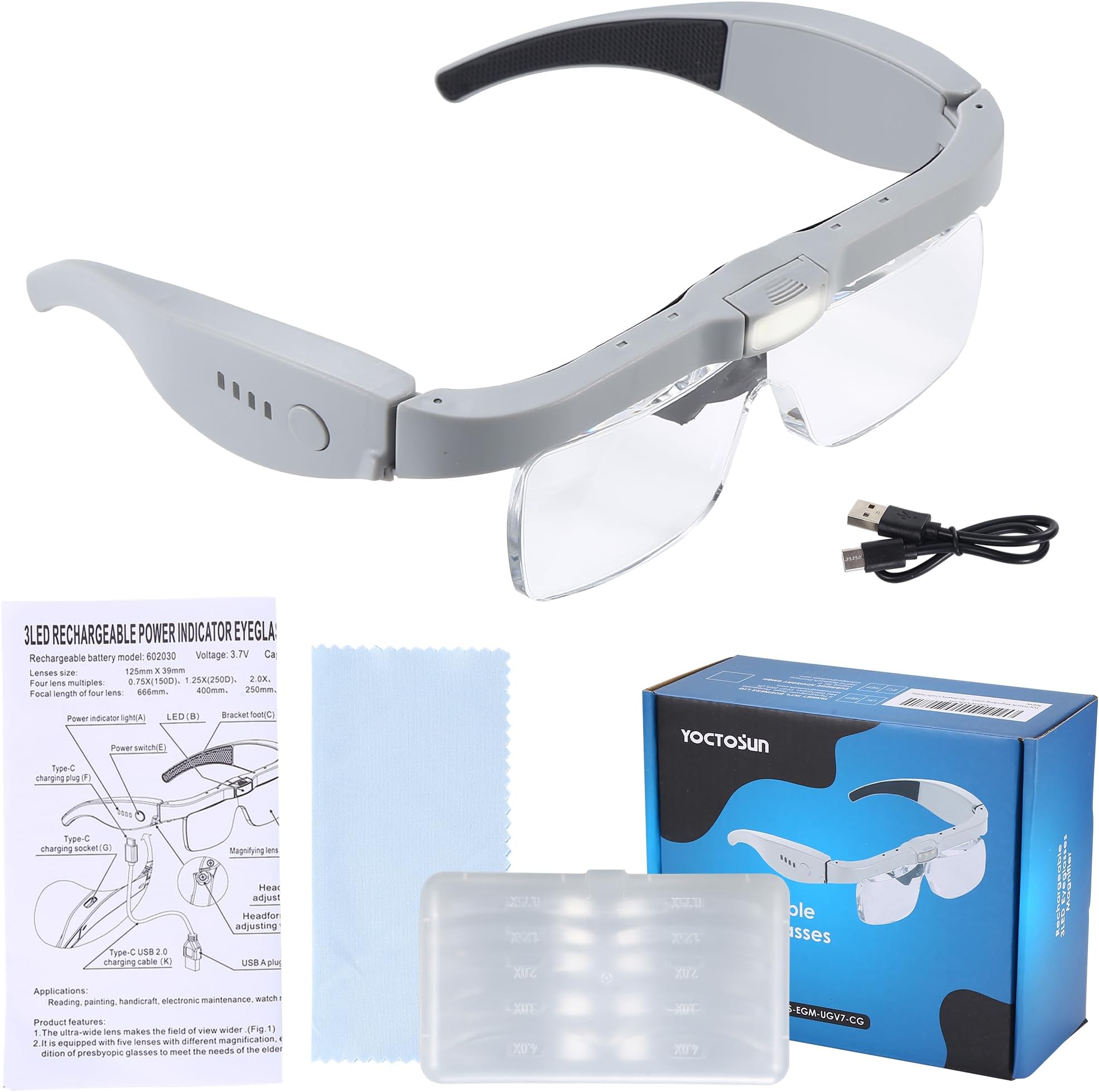 Amazon.com: 10X 15X 20X 25X LED Magnifier Illuminated Double Eye Glass ...
