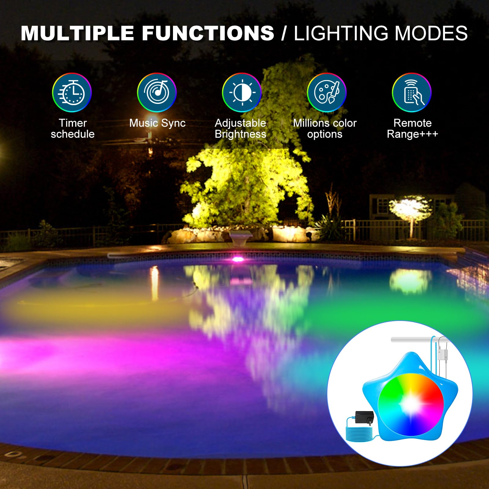 Snapklik.com : LED Pool Light, 20W Smart Above Ground Pool Lights