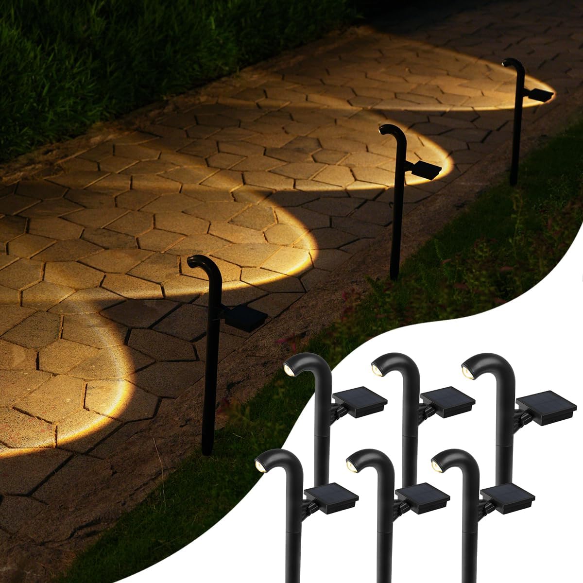 Mrzxy Solar Pathway Lights Outdoor Bright LED Waterproof 3000K Convex ...