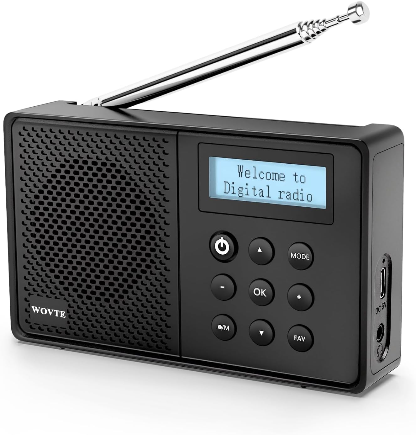 WOVTE DAB Portable Digital Radio Rechargeable Battery or Mains Powered ...