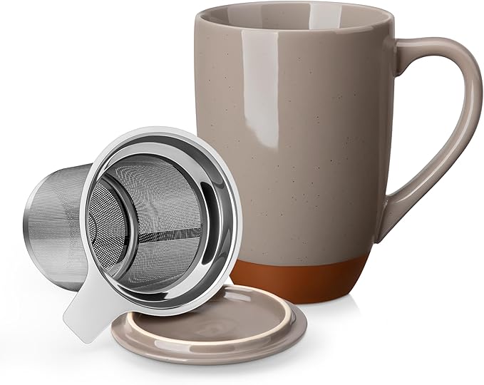 Amazon.com: MALACASA Ceramic Tea Mug with Lid and Stainless Steel ...