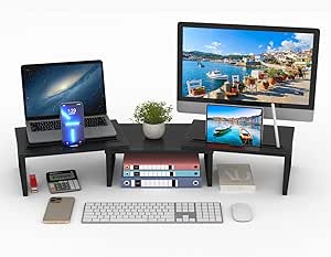 HORLIMER Dual Monitor Stand Riser for Desks, Adjustable Length and ...