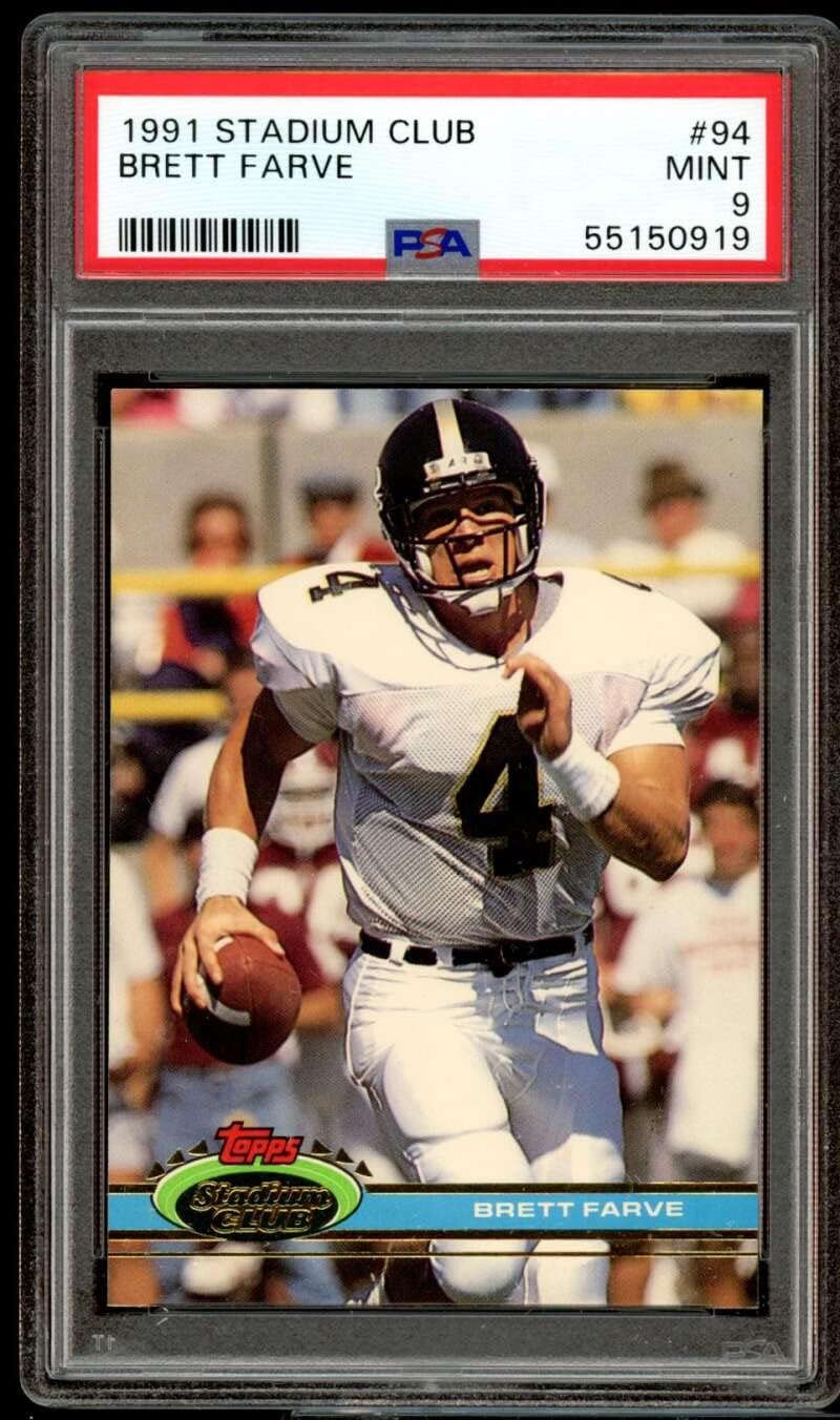 Amazon.com: Brett Favre Rookie Card 1991 Stadium Club #94 PSA 9 ...