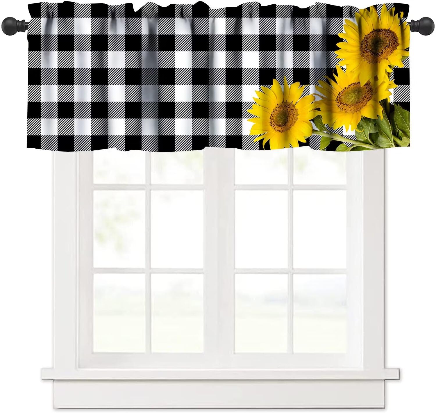 Amazon.com: ZhiRain Sunflower Valance Curtain Sunflower on Farm Buffalo ...