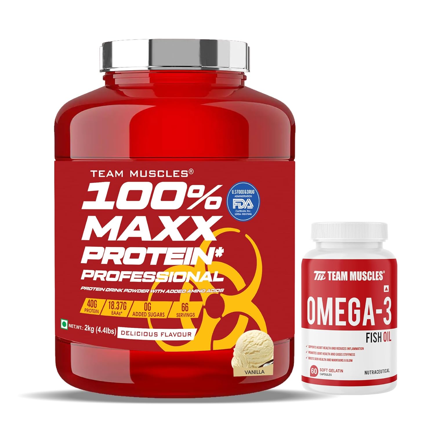 TM WITH TEAM MUSCLES 100% Maxx Protein Professional- 2Kg With Omega 3 ...