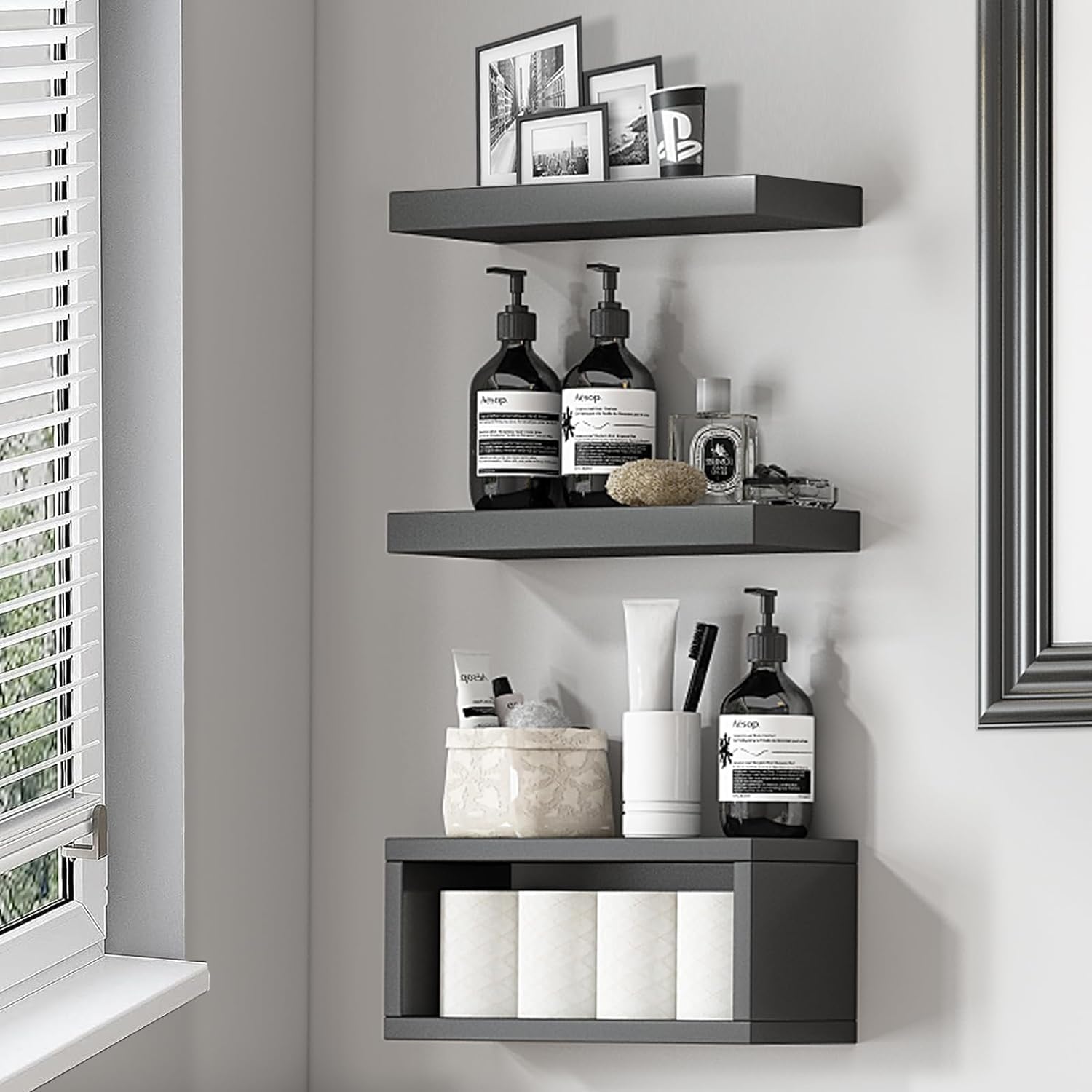 Amazon.com: UEE Set of 3 Floating Shelves Modern Bathroom Shelves Over ...