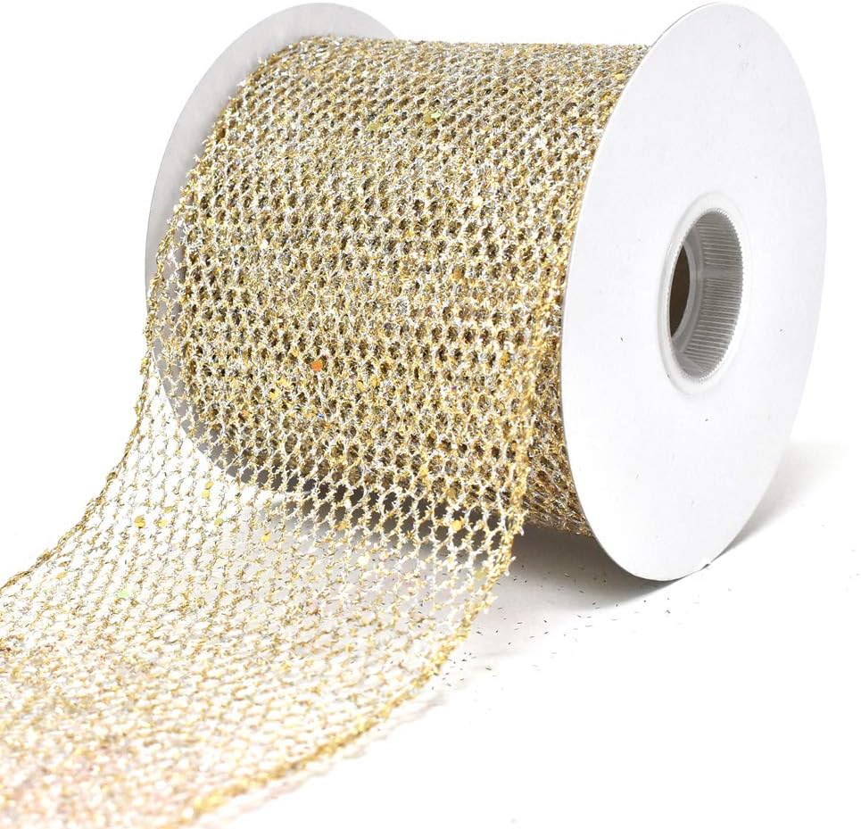 Amazon.com: Homeford Grand Net Glitter Wired Edge Christmas Ribbon, 4 ...