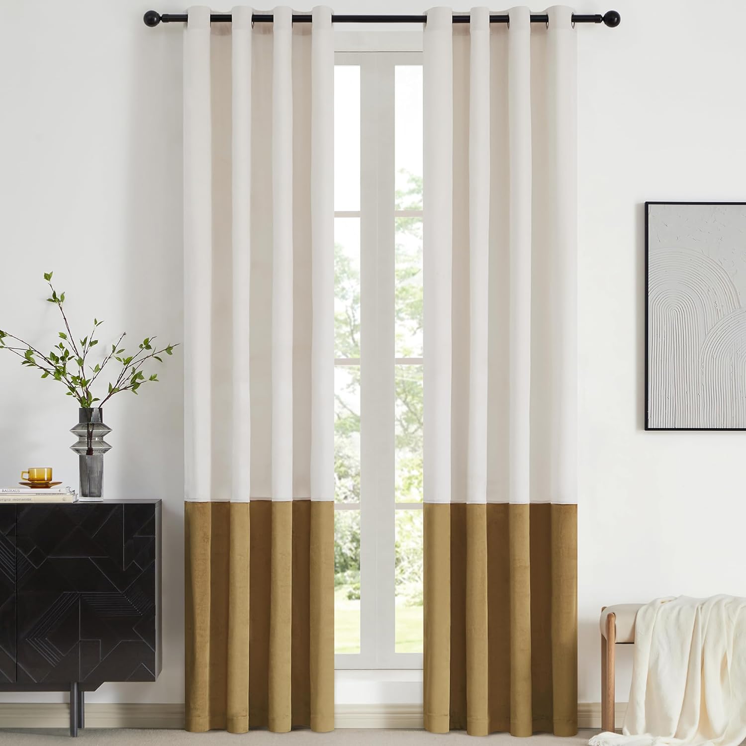 Amazon.com: BULBUL Color Block Window Curtains Panels 108 inches Long ...