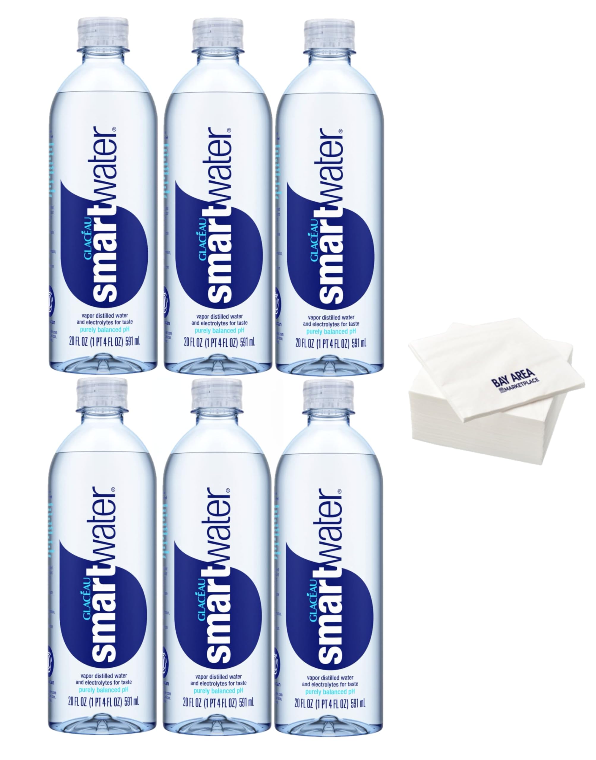 Glaceau Smartwater, 20oz Bottles, (Pack of 6) with Bay Area Marketplace ...