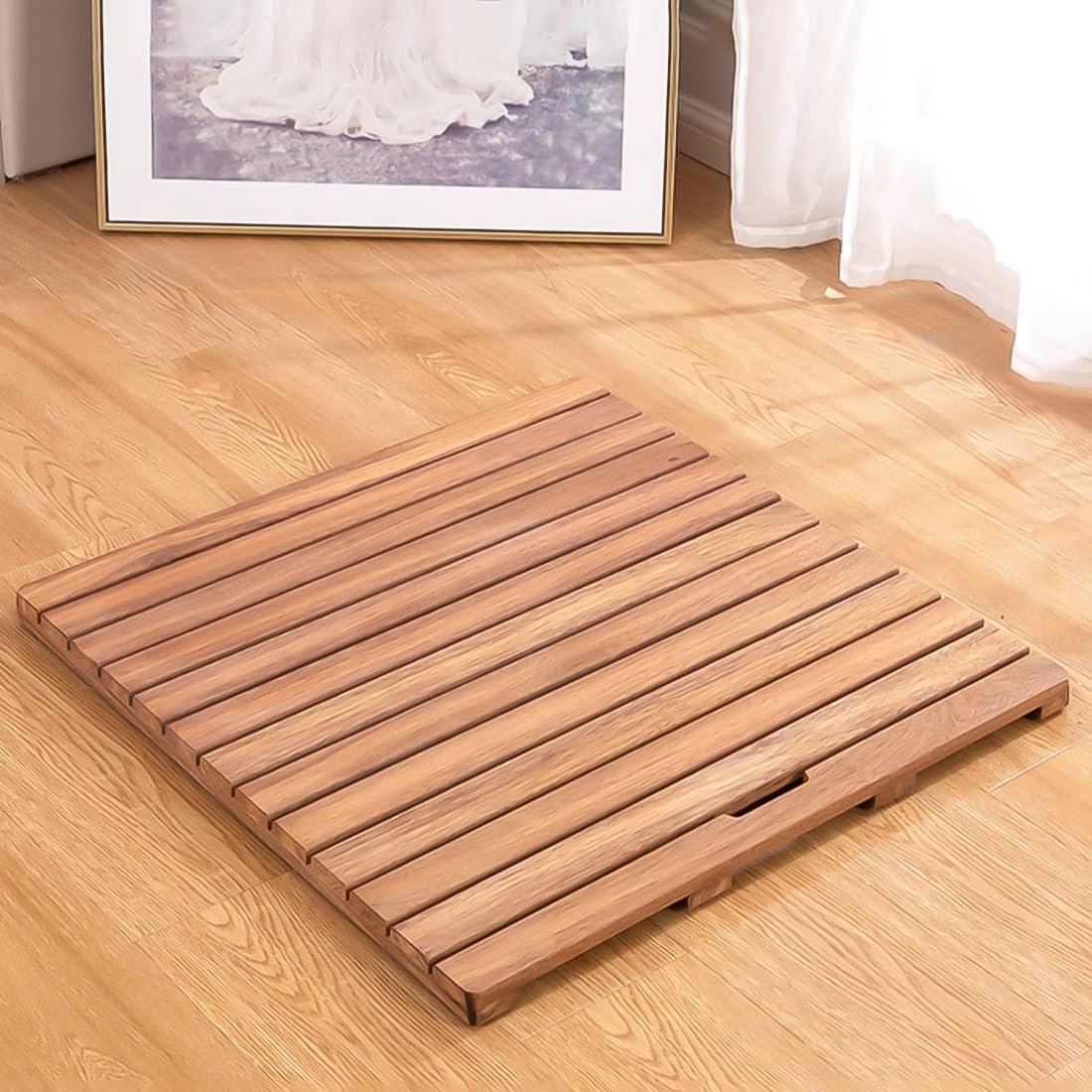 Aanpasbare houten douchematten, grote antislip badmat van teakhout met ...