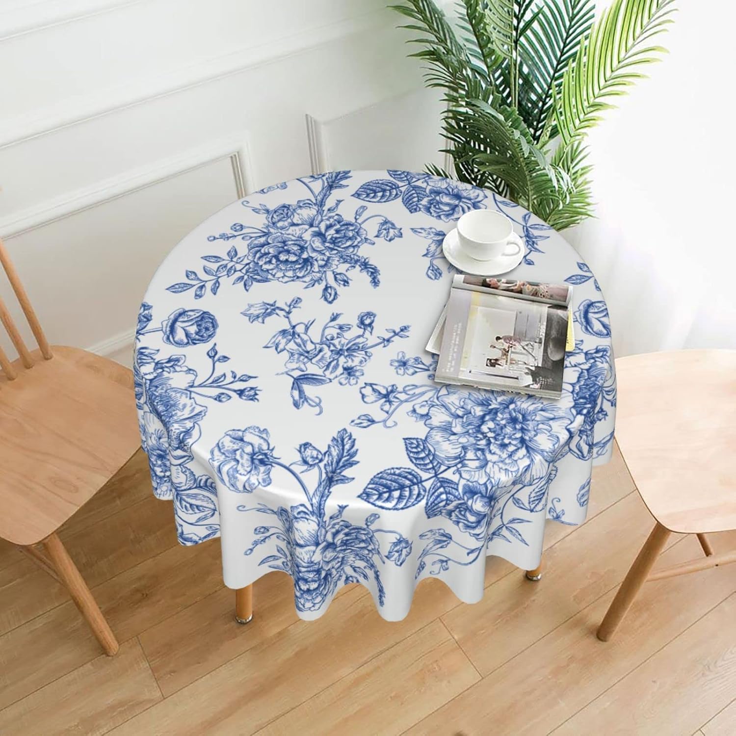 Amazon.com: Ivsycof Blue Flower Round Tablecloth 60 Inch Reusable ...
