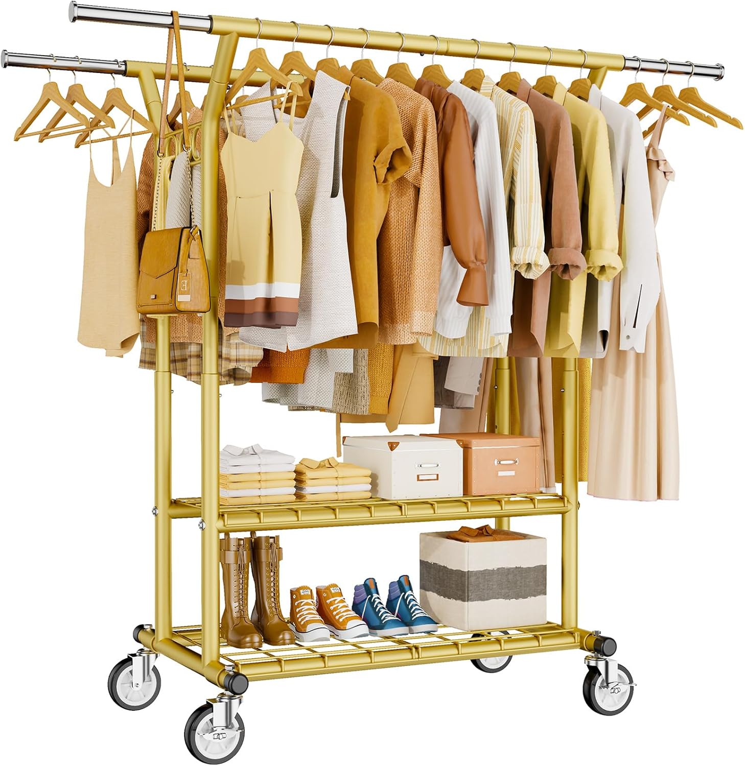 Amazon.com: HYSEYY Heavy Duty Clothes Rack, Rolling Clothing Racks With ...