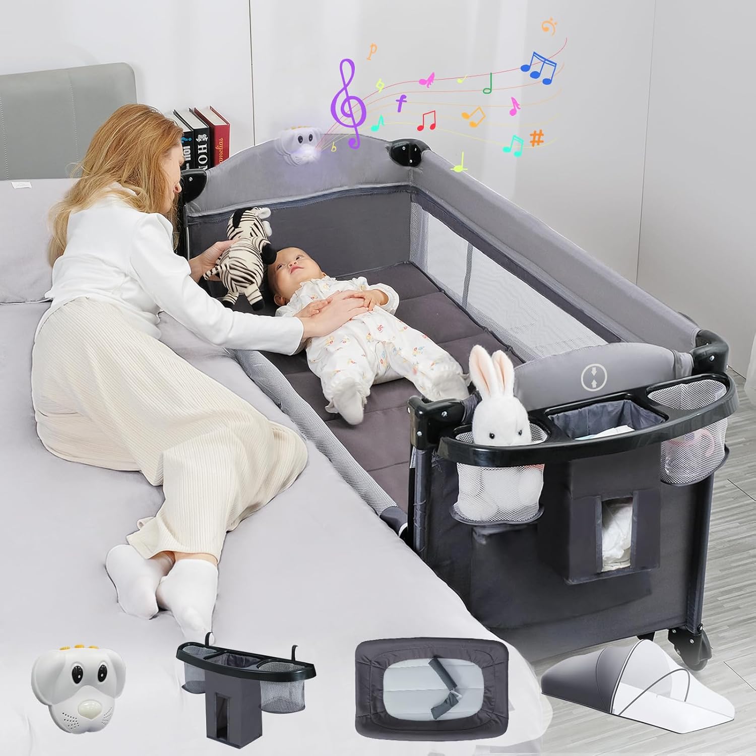 Bedside Crib 5-in-1 Baby Bassinet Bedside Sleeper with Storage, Pack ...