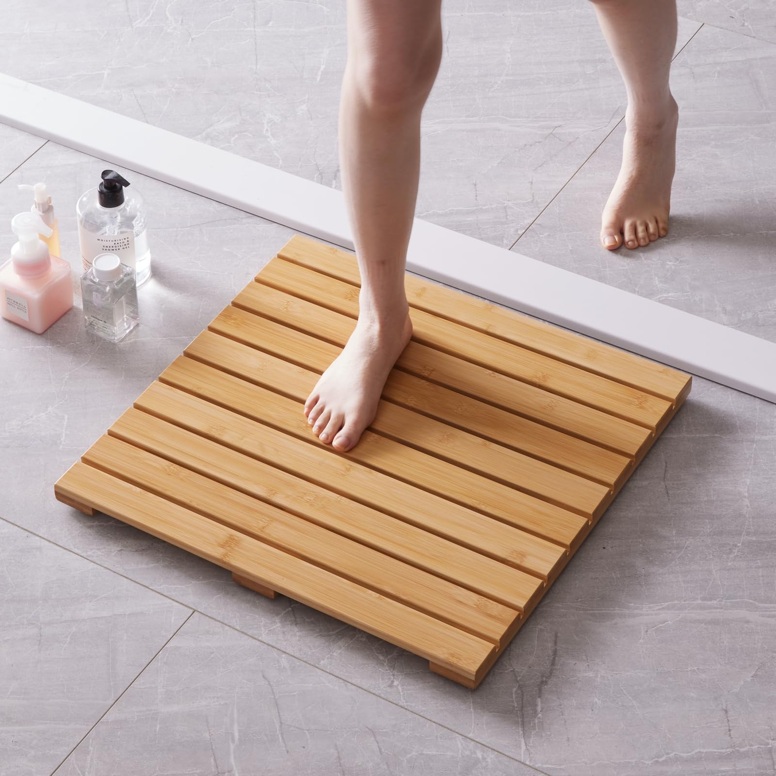 Amazon.com: Bath Mat for Shower, Wooden Floor Mat for Bathroom,Non-Slip ...