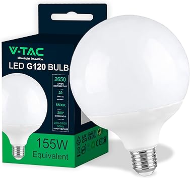 V-TAC Lampadina LED Globo con Chip Samsung e Attacco Edison E27, 22W (Equivalenti a 155W) G120 ...