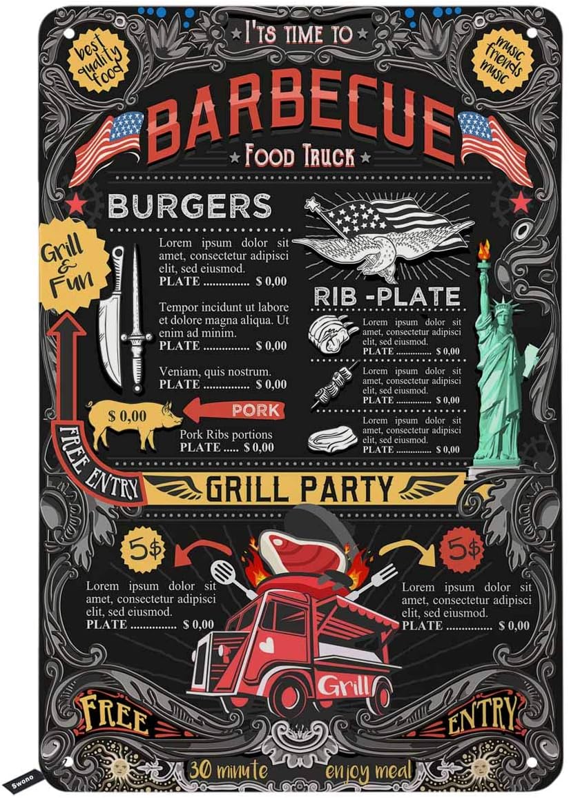 Amazon.com: Swono Its Time to Barbecue Tin Signs,Food Truck Grill Party ...