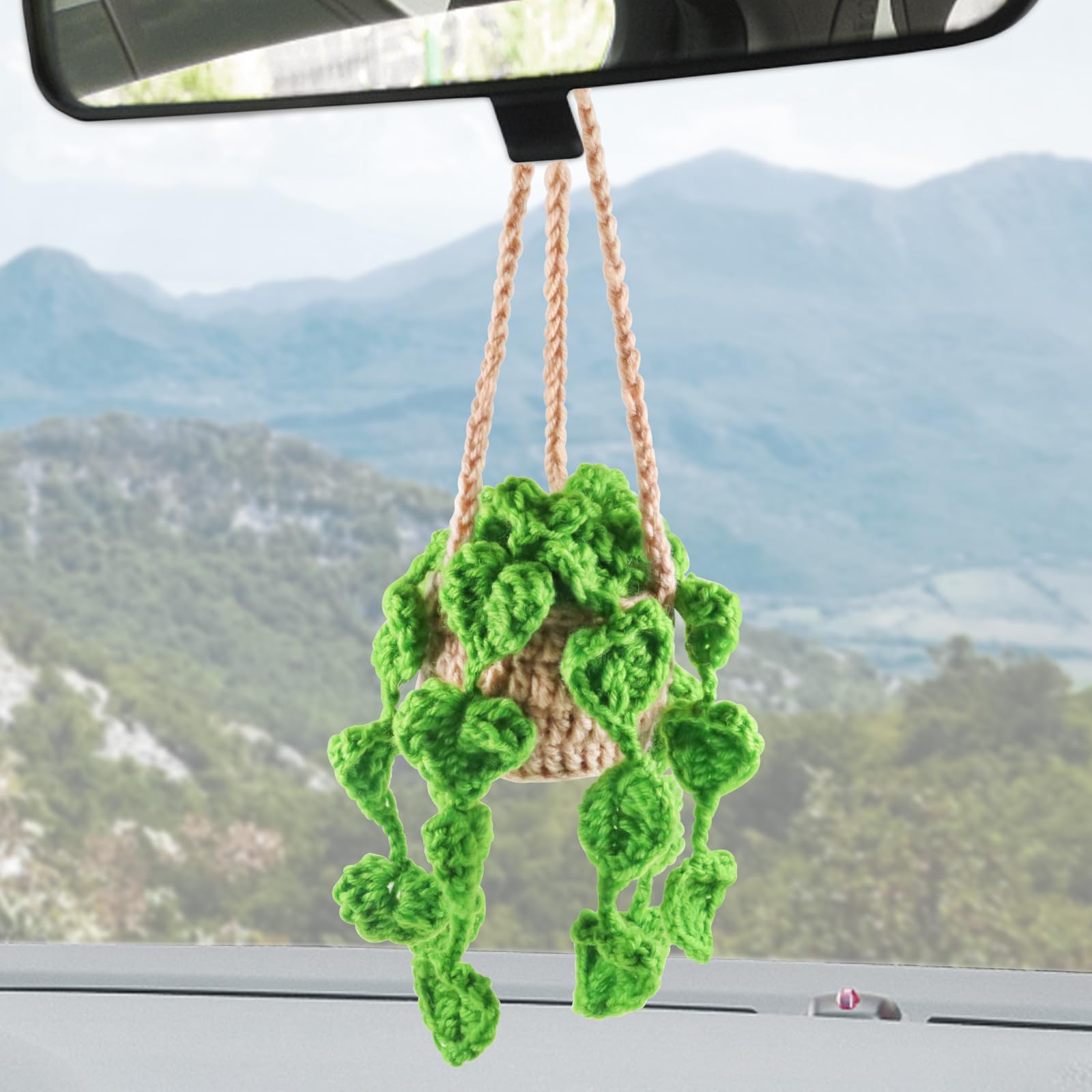 Amazon.com: Crochet Hanging Plant for Car, Handmade Knitted Car Mirror ...