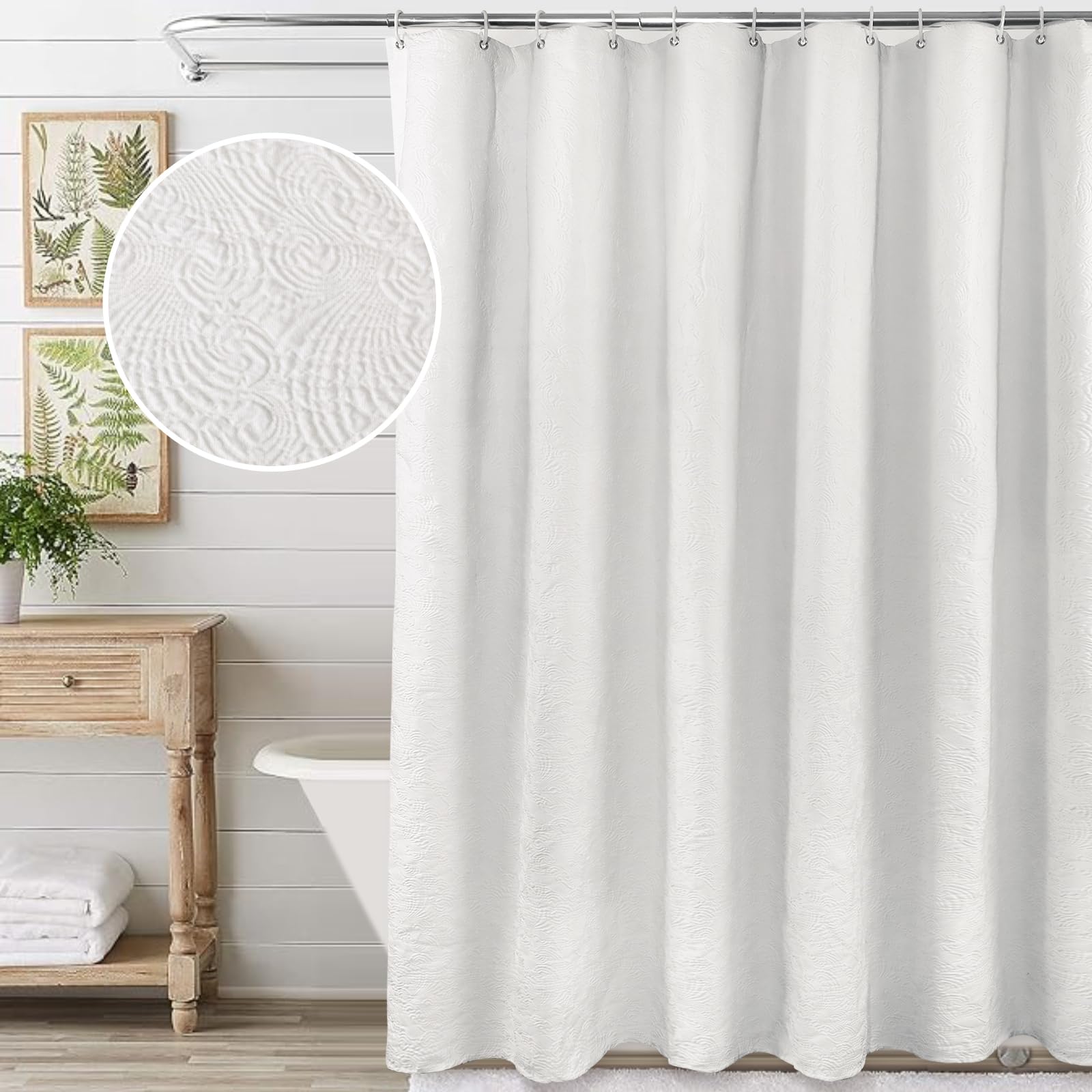 Amazon.com: Volens White Boho Shower Curtain, Farmhouse Shower Curtain ...