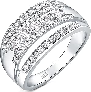 Amazon.com: Newshe Jewellery 3-Row Wedding Bands for Women AAAAA Cz ...