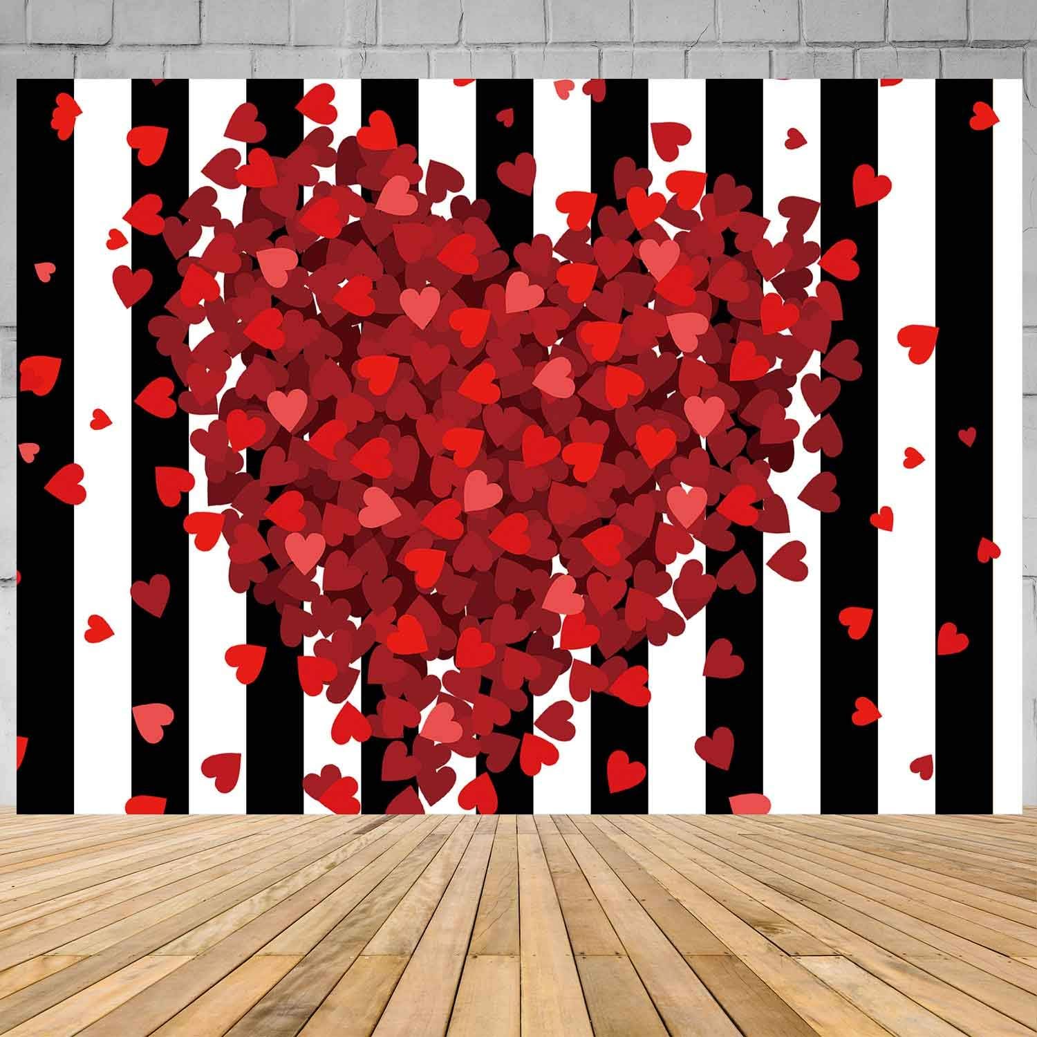 Amazon.com : Red Hearts Backdrop for Wedding Anniversary, 9x6FT, Black ...