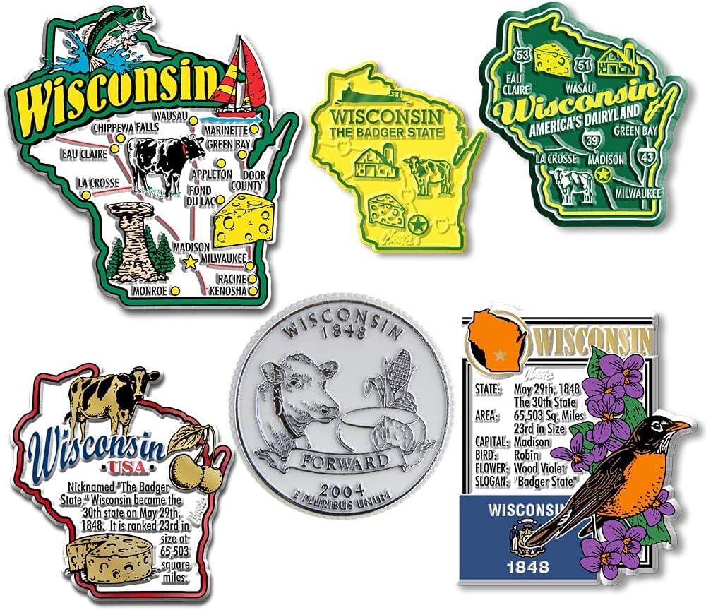 Amazon.com: Wisconsin Six-Piece State Magnet Set by Classic Magnets ...