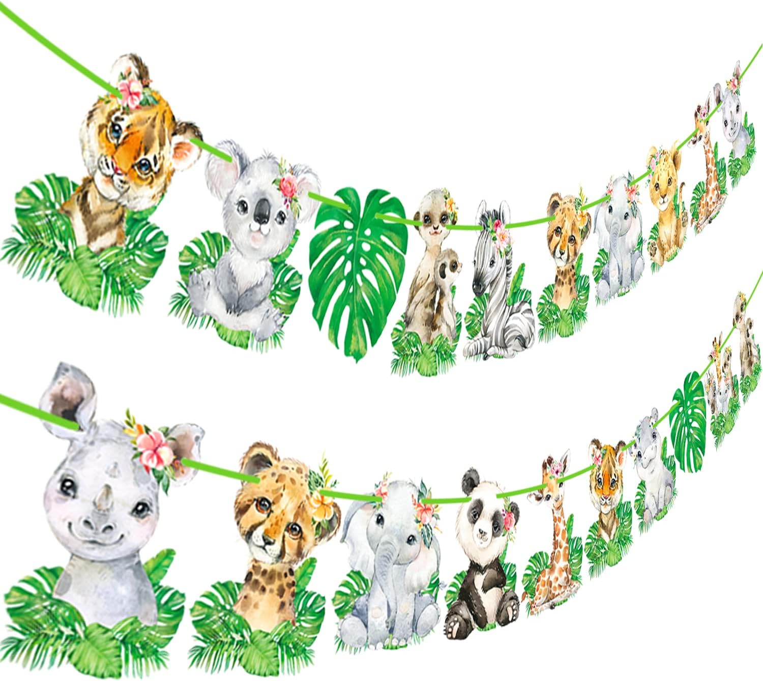 Amazon.com: Safari Animal Banner Jungle Animal Party Decorations 2Pcs ...