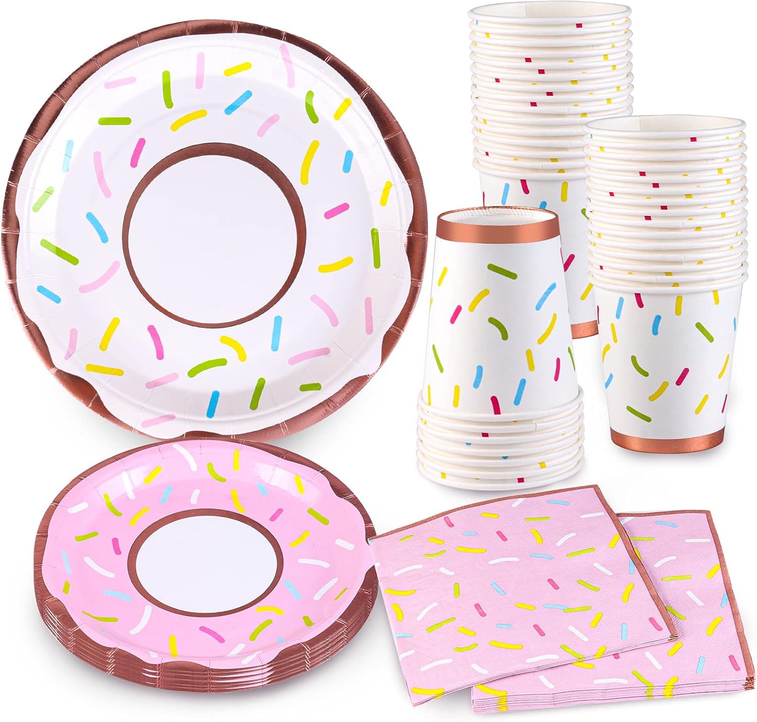 Amazon.com: Donut Party Supplies, Pink Donut Plates and Napkins Set ...