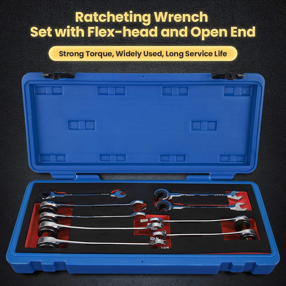 Anbull Fixed Head Tubing Ratchet Open End Wrench Set, Combination ...