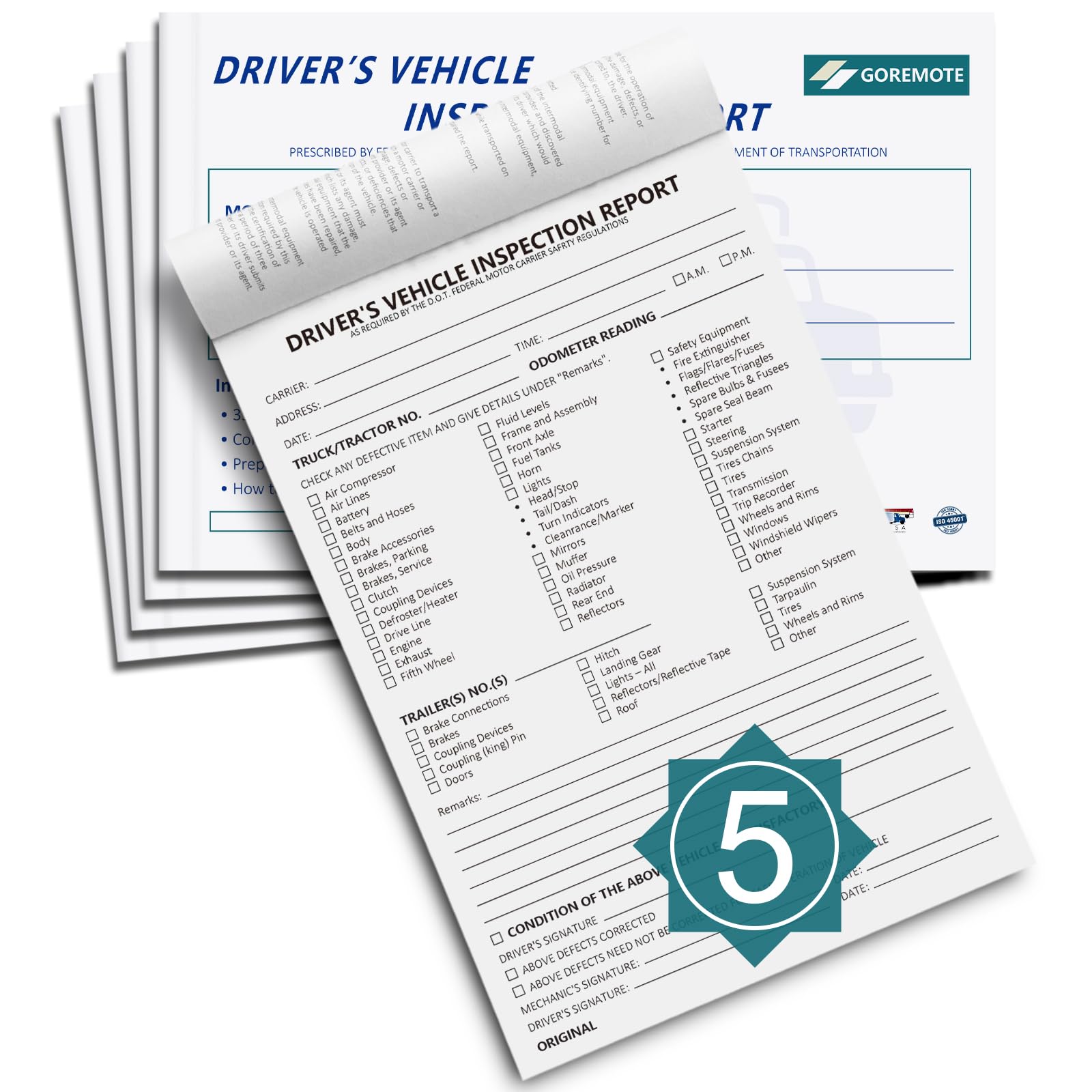 Amazon.com : Detailed Driver's Vehicle Inspection Report, 5 Pack, Daily ...