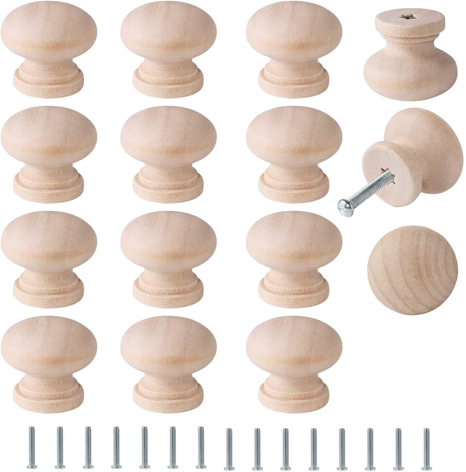 WEICHUAN 30PCS Round Wood Knobs Unfinished Wood Cabinet Furniture ...