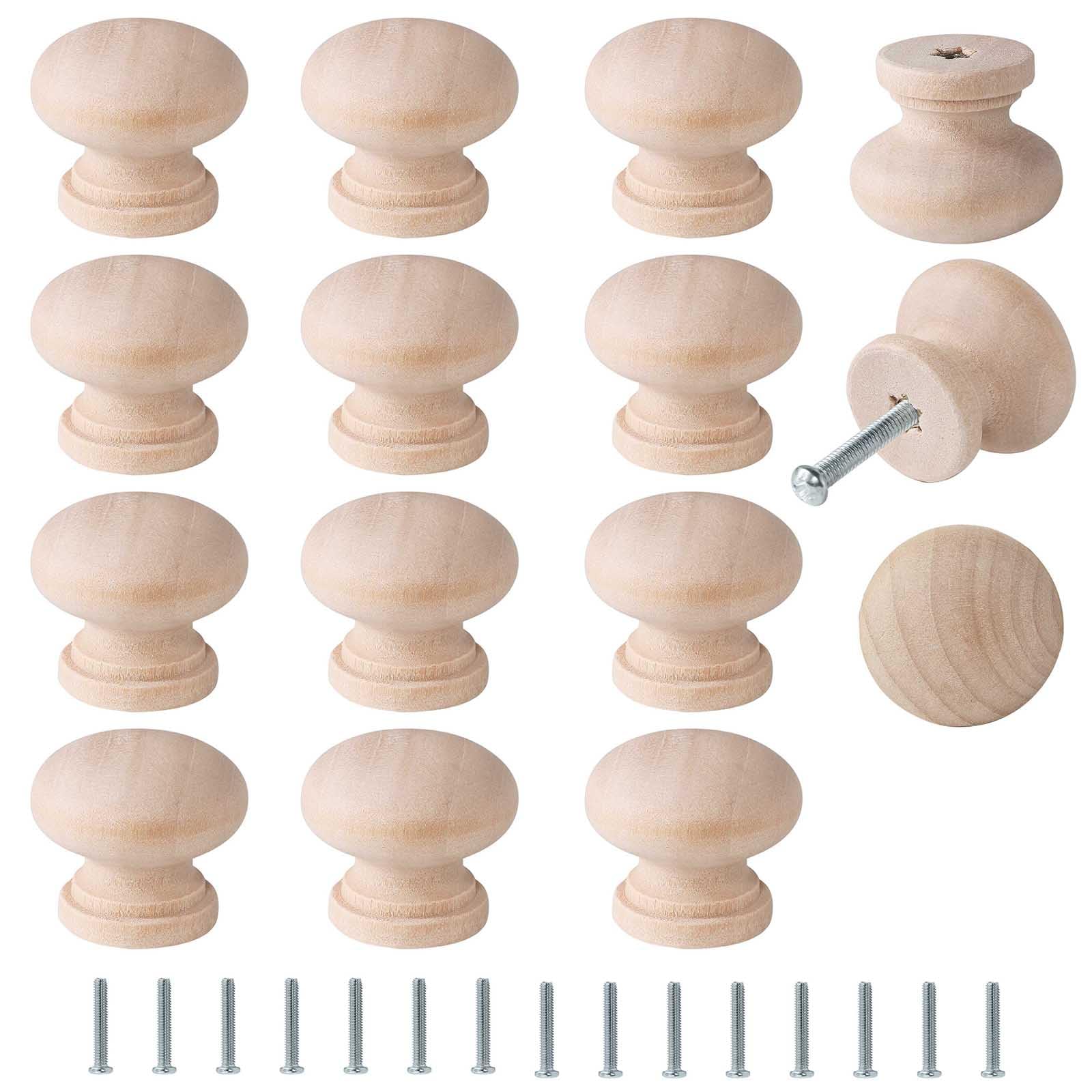 FoDau770 30pcs Unfinished Wood Knobs, Mushroom Shape Cabinet Knobs ...
