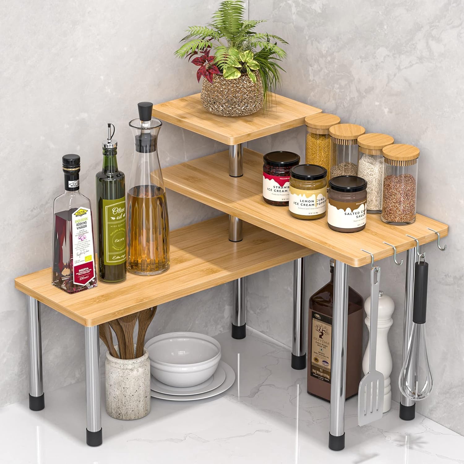 IBELL CS520-2CNR 2 Layer Kitchen Corner Rack/Shelf, Carbon-Steel ...