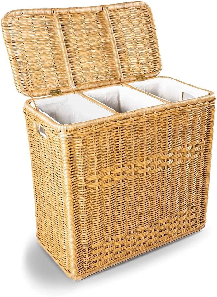 Amazon.com: The Basket Lady 3-Compartment Wicker Laundry Sorter Hamper ...
